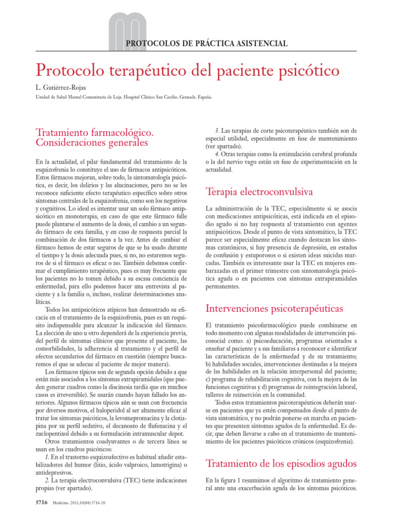 Artículo 1. Protocolo Terap Paciente Psicotico 2011 | PDF | Antipsicótico | Olanzapina