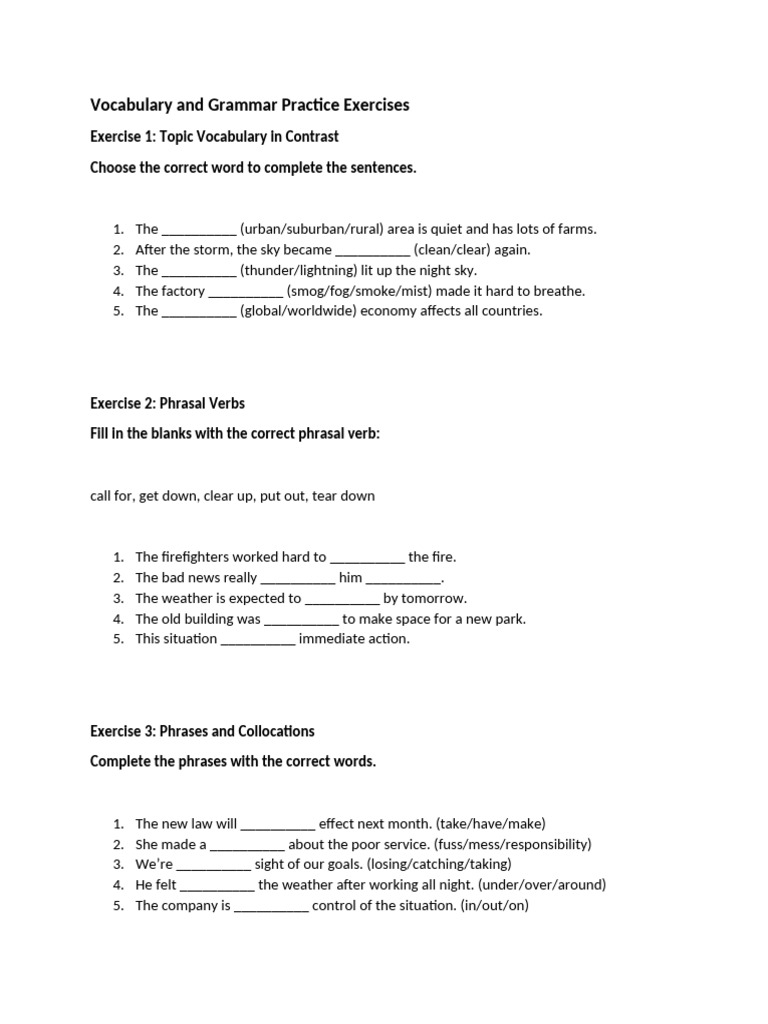 B2 Tenses and Vocabulary Exercises | PDF | Phrase | Linguistics