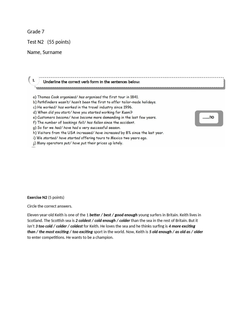 Grade 7, Test N2 | PDF