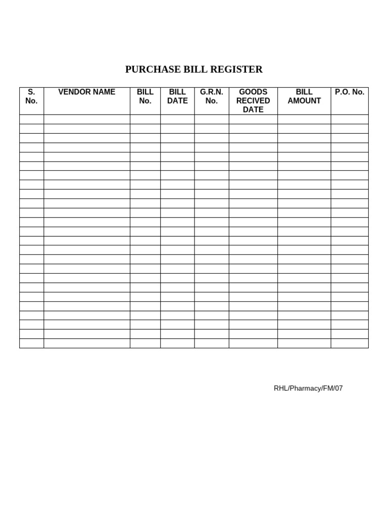 Purchase Bill Register | PDF