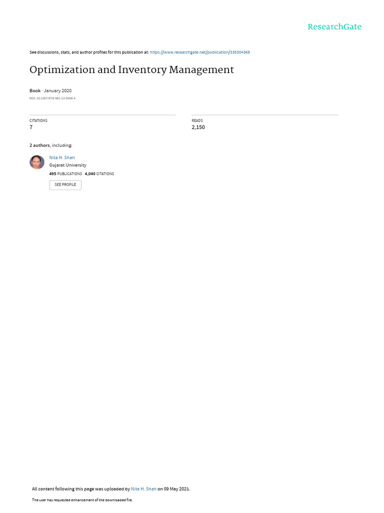 Optimization and Inventory Management: January 2020 | PDF