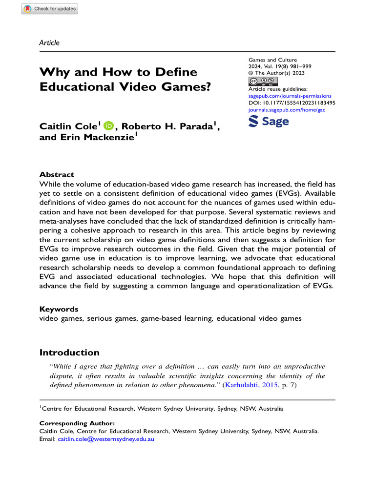 Why and How To Define Educational Video Games? | PDF | Definition ...