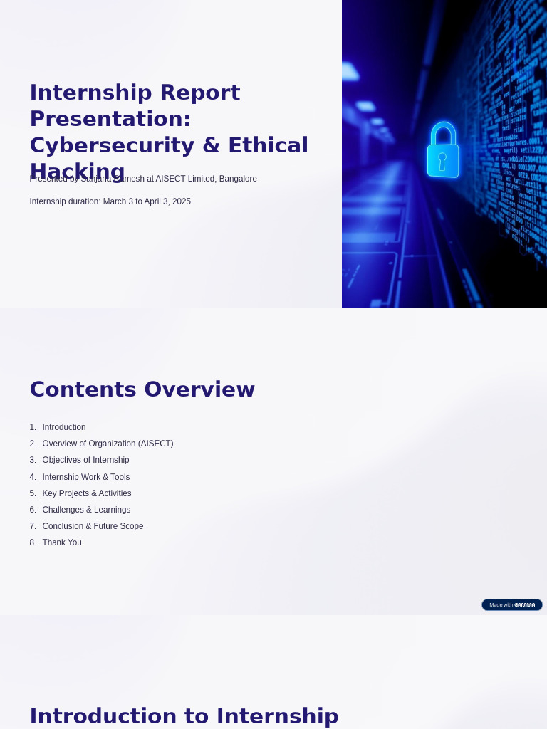 Internship Report Presentation Cybersecurity and Ethical Hacking | PDF | Security | Computer ...