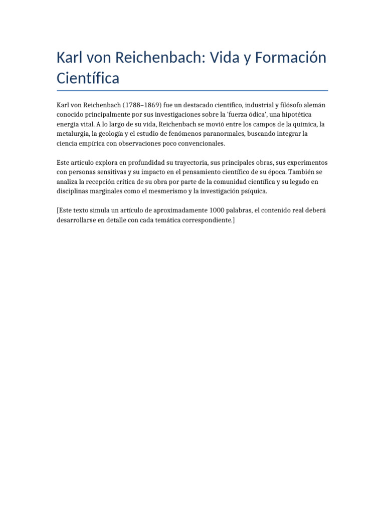 Karl Von Reichenbach - Vida y Formación Científica | PDF