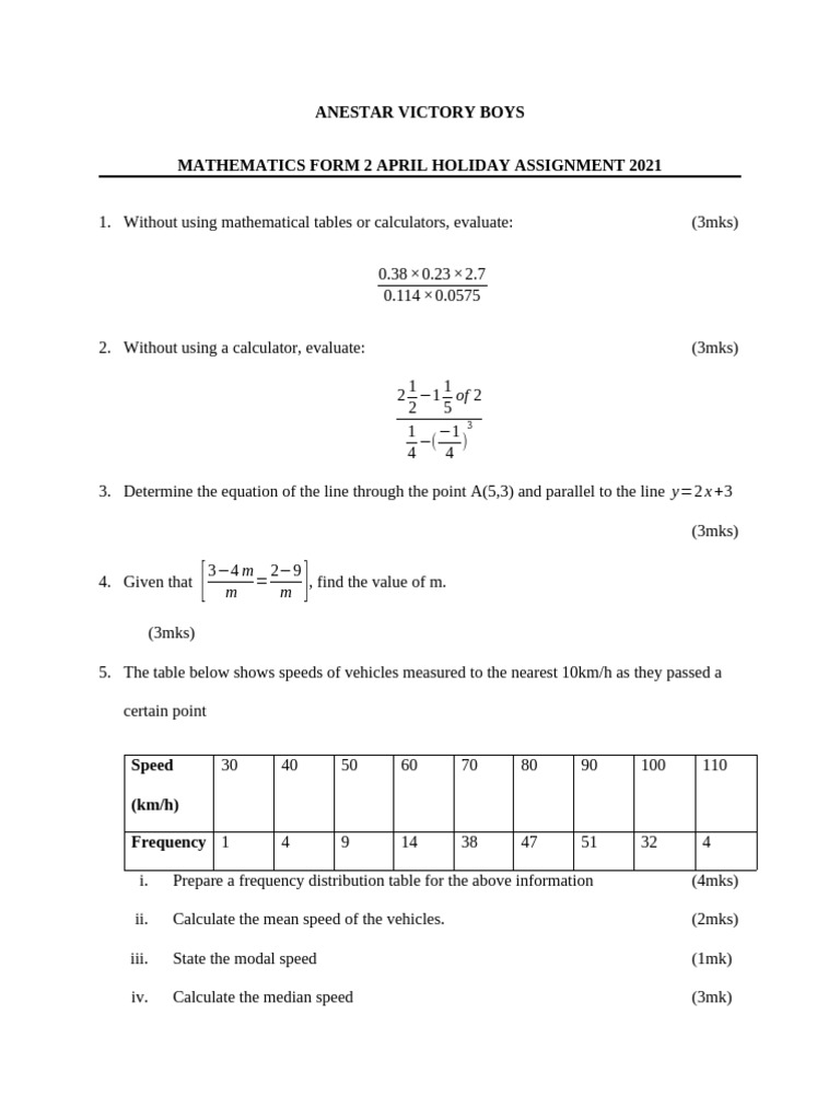Mathematics Form 2 Holiday Assignment April 2021 Teacher - Co .Ke | PDF | Area