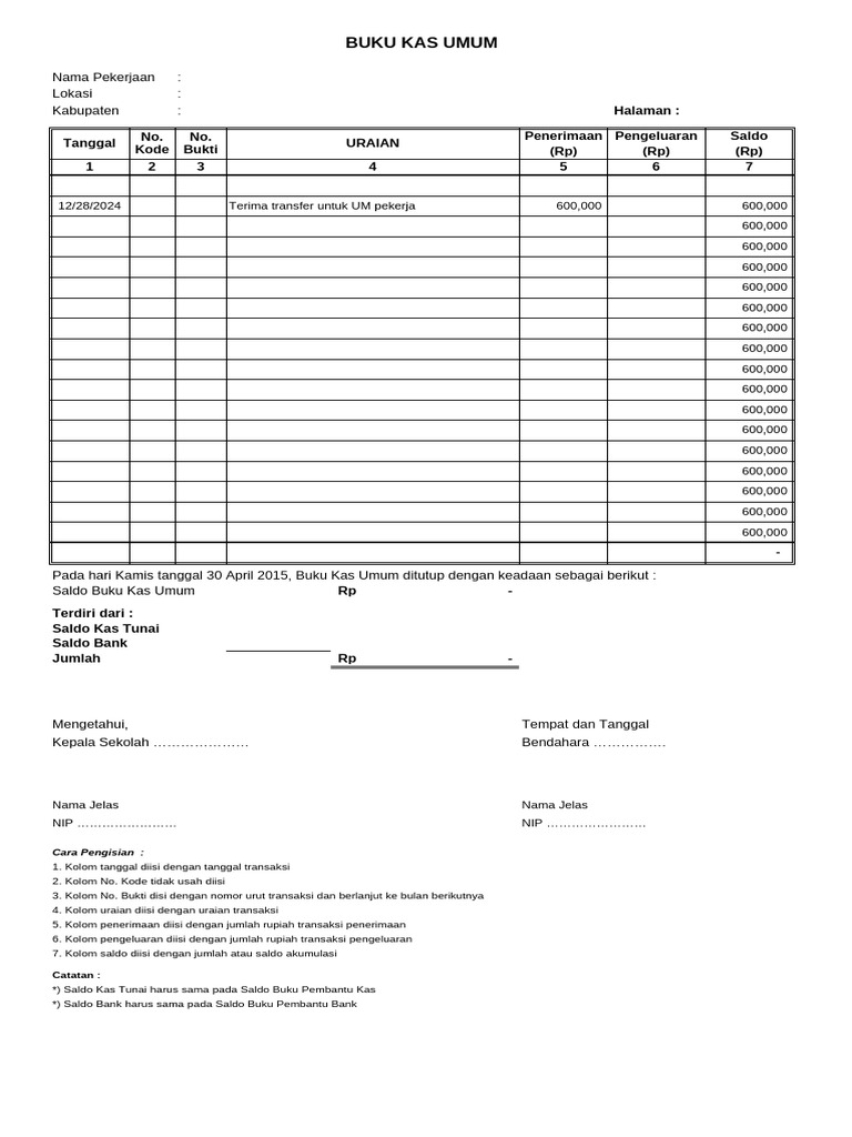 Contoh Buku Kas Umum | PDF