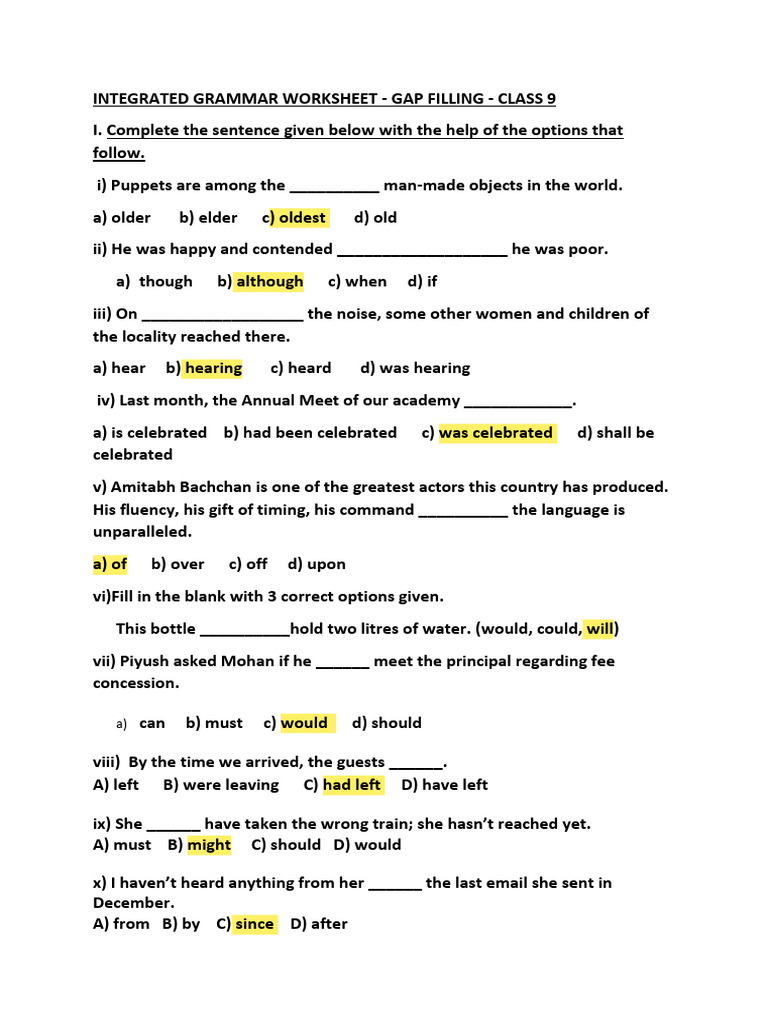 Eg Grammar Worksheet Gap Filling | PDF