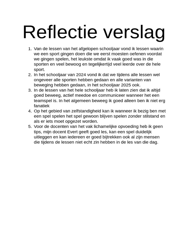 Reflectie Verslag Klas 3 | PDF