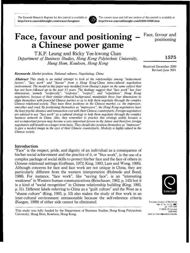 Face, Favour and Positioning | PDF | Hong Kong | China