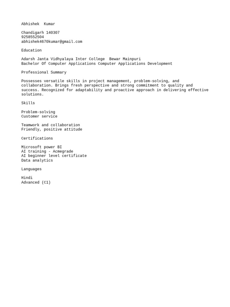 Abhishek Kumar Resume 2 | PDF