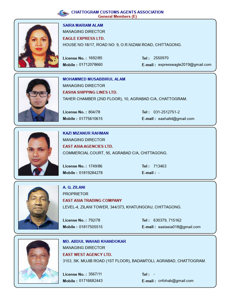 Chattogram Customs Agents Directory | PDF | Bangladesh