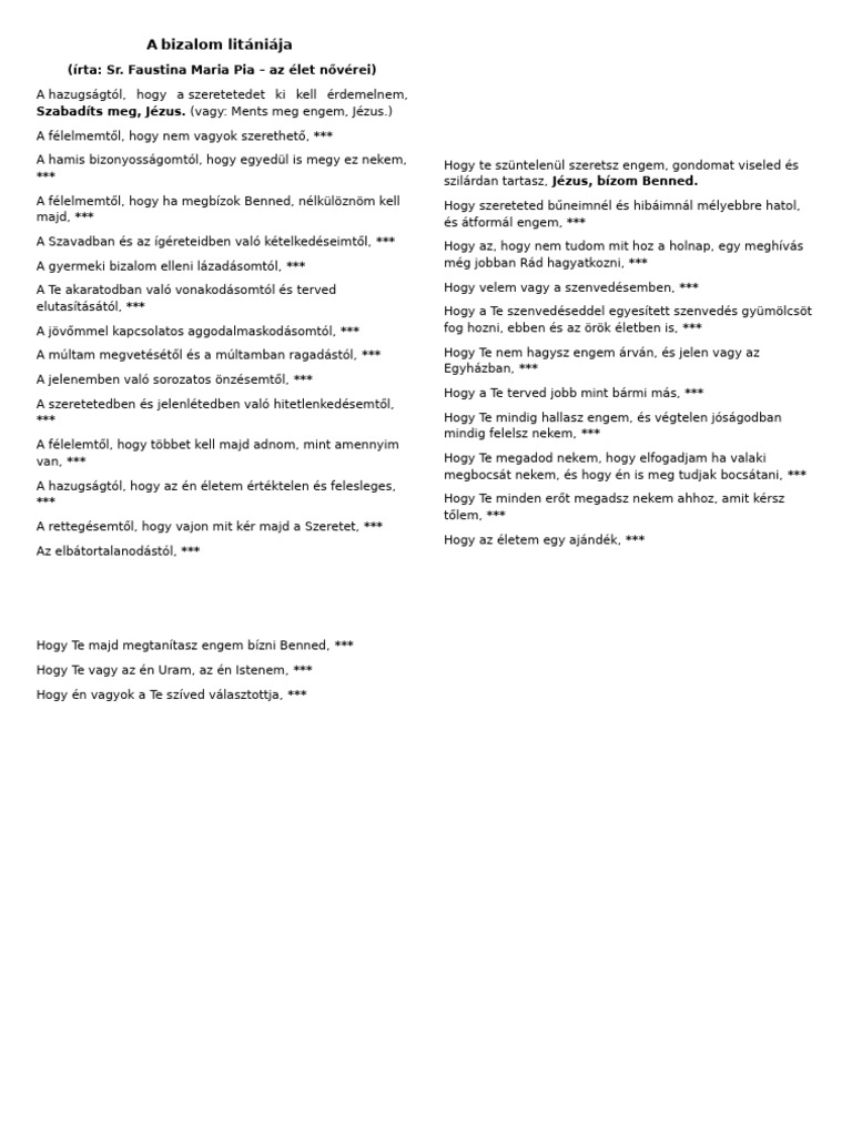 Bizalom Litánia | PDF