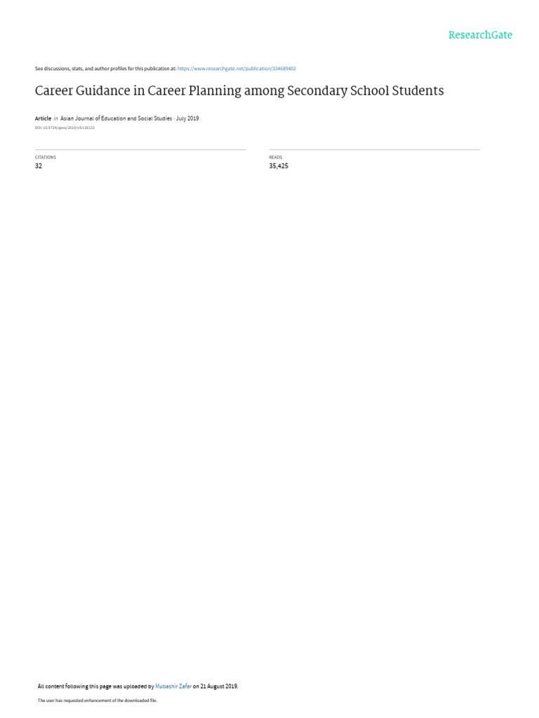 Career Guidance in Career Planning Among Secondary School Students | PDF