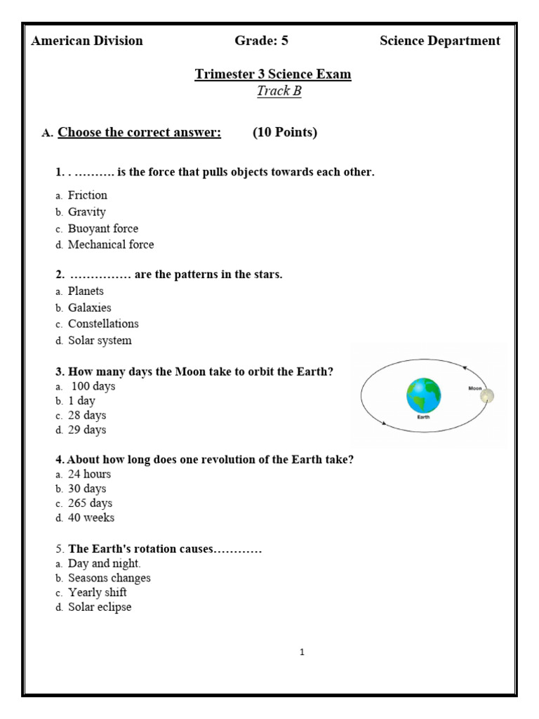 5th Grade Science Exam: Trimester 3 | PDF