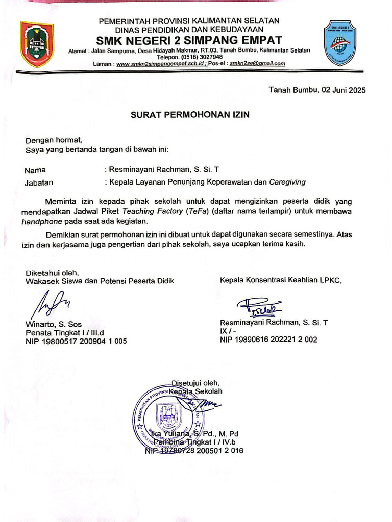 Surat Izin Bawa HP Jadwal Jaga Tefa LPKC | PDF