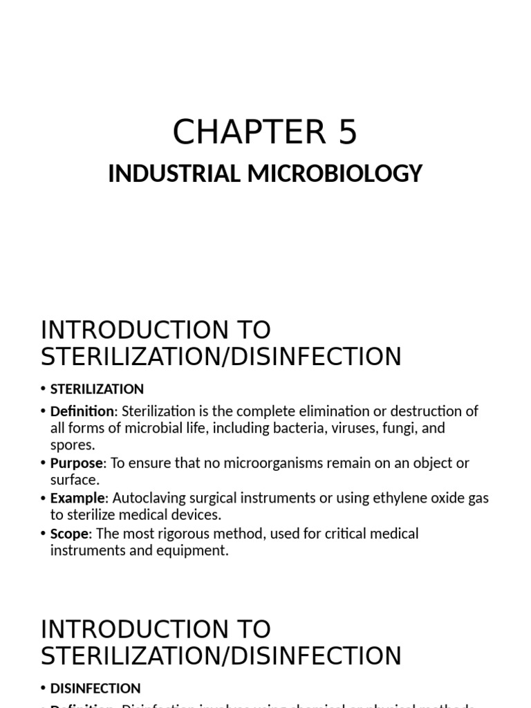 Chapter 5 Industrial Microbiology (Autosaved) | PDF | Sterilization (Microbiology) | Disinfectant