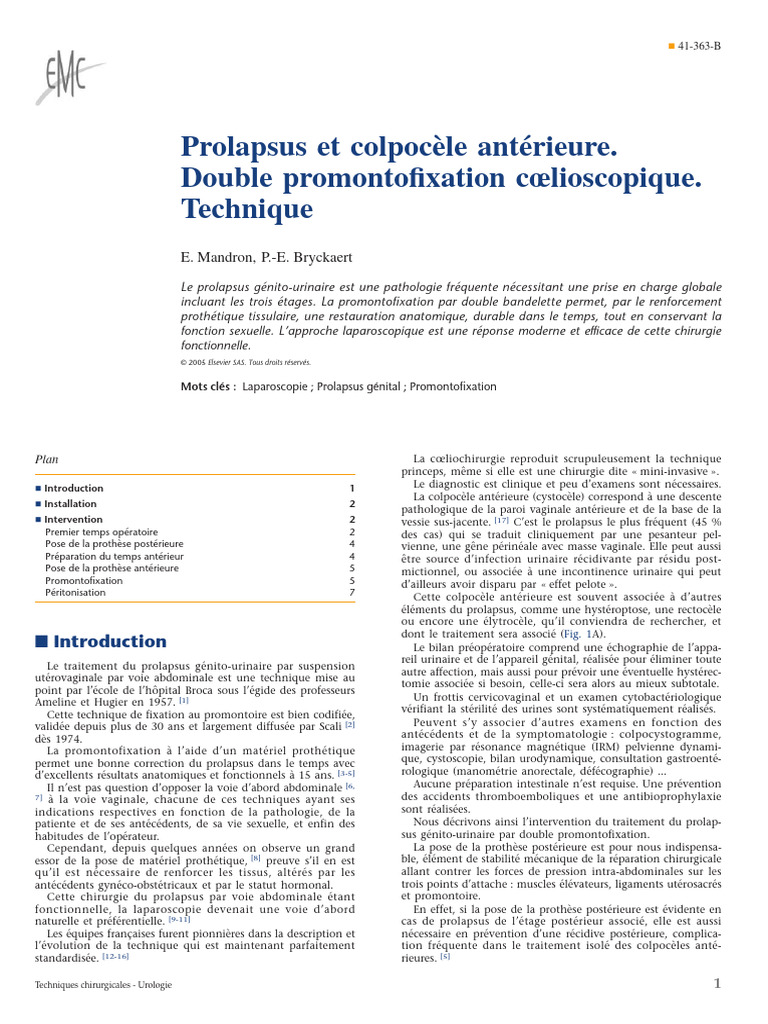 Prolapsus et colpocèle antérieure | PDF | Péritoine | Utérus