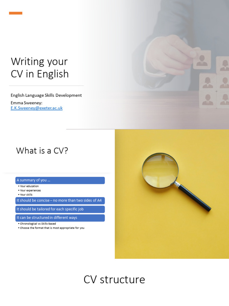 Writing A CV in English 2024 | PDF | Linguistics | Grammar