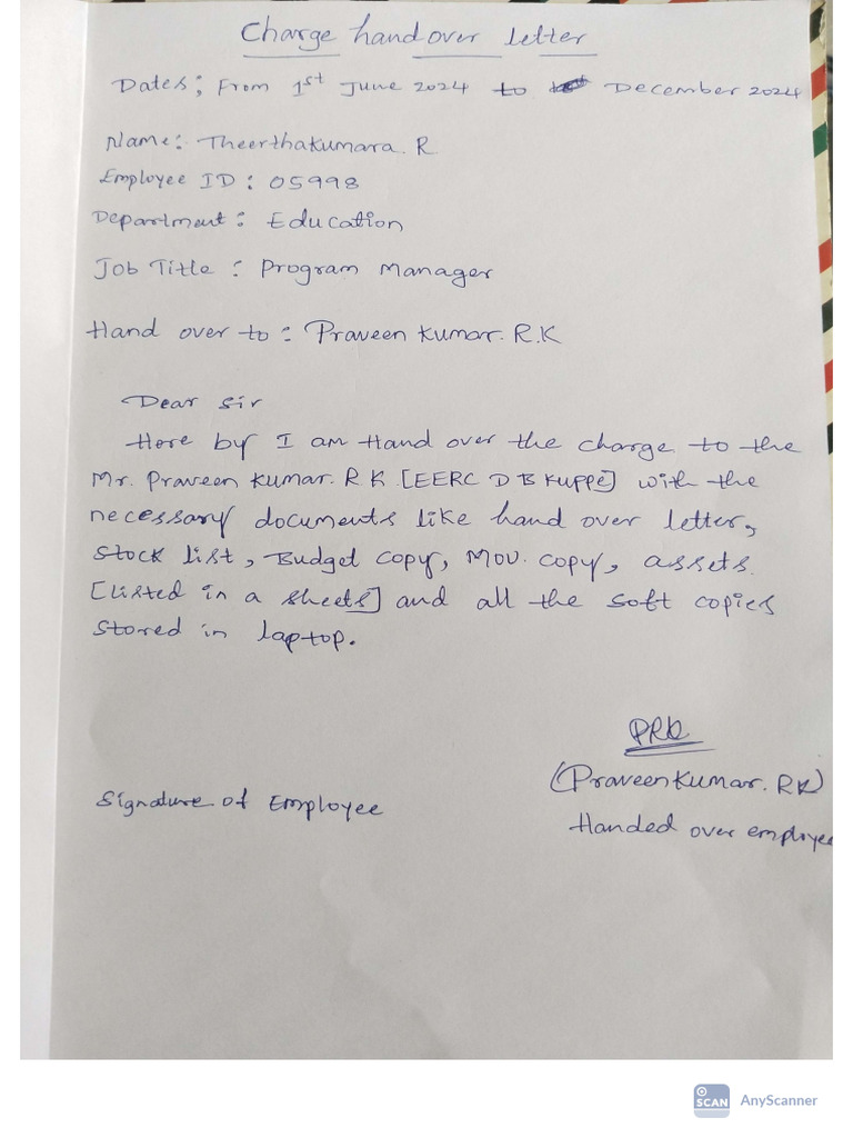 Charge Handover Letter (1) | PDF