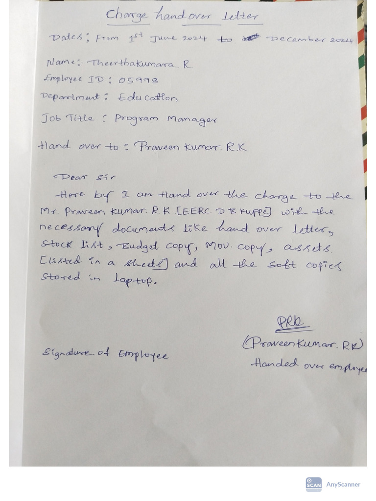 Charge Handover Letter | PDF