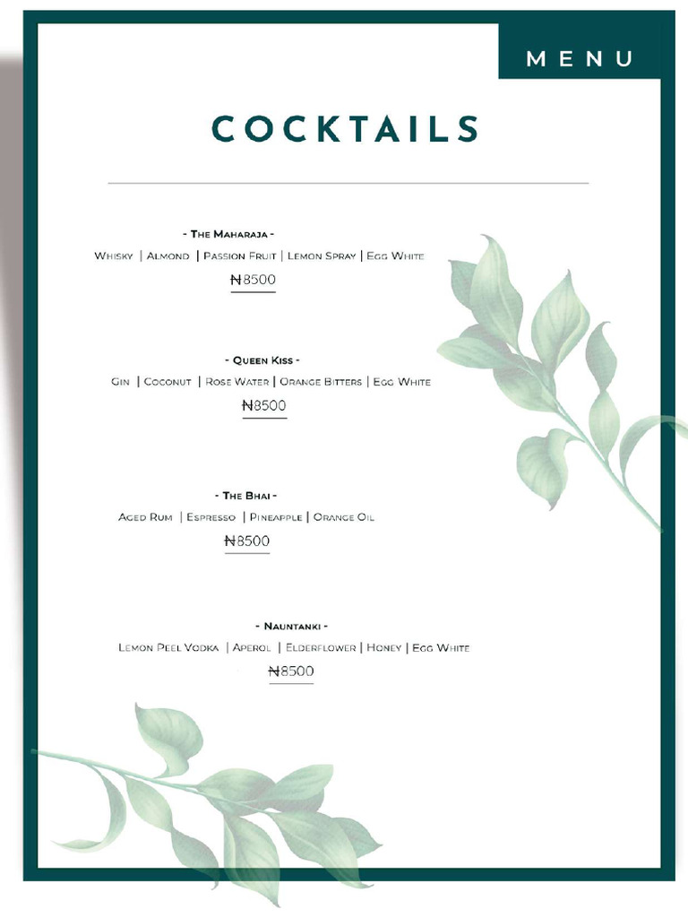 Chapter Drinks Menu | PDF