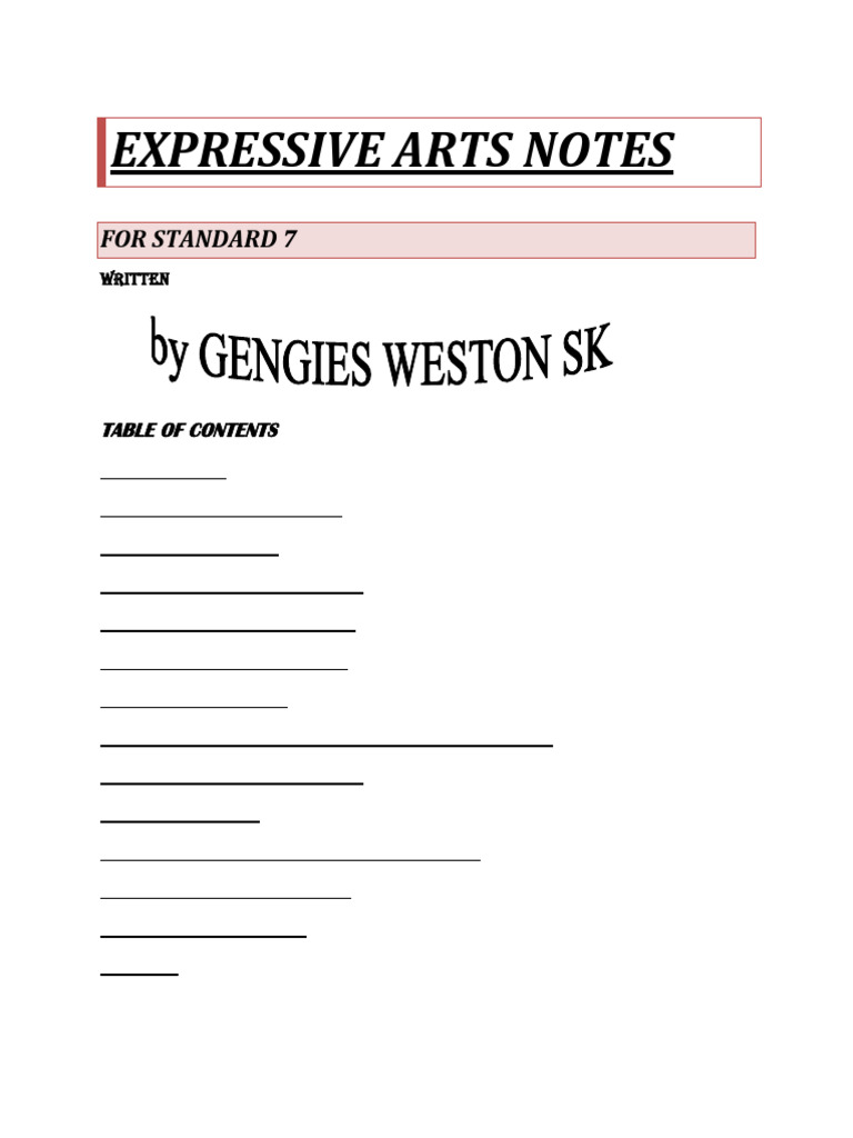 Expressive Arts Notes for Standard 7 | PDF | Clef | Knitting
