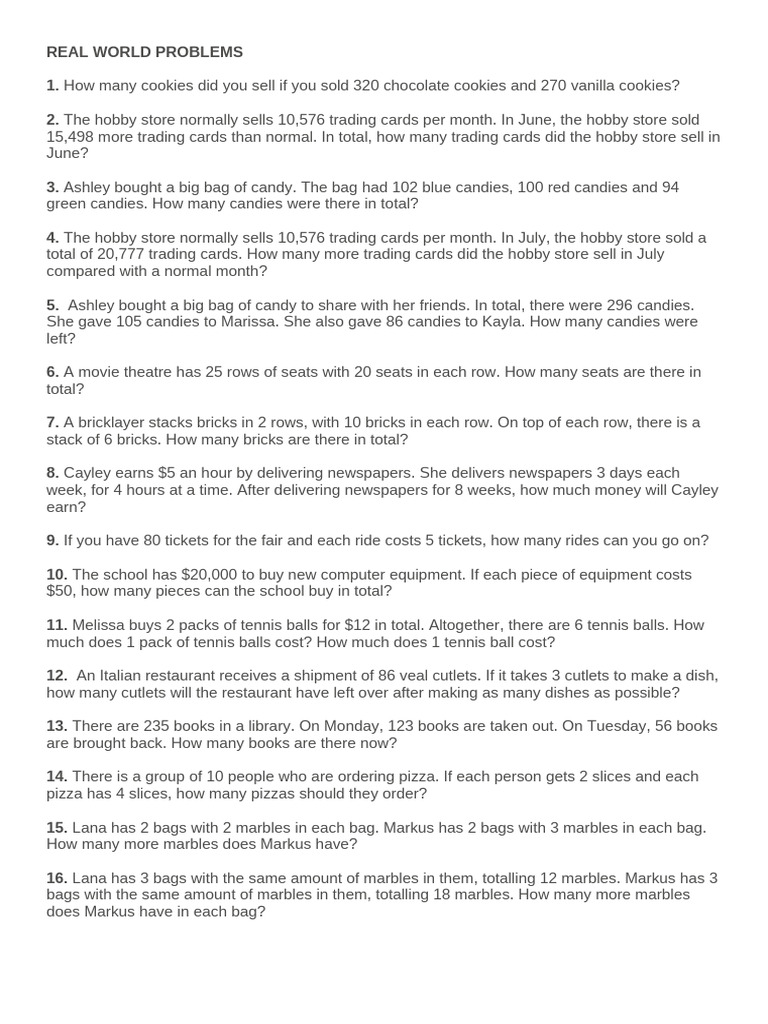 Real World Math Problems | PDF | Foods | Cuisine