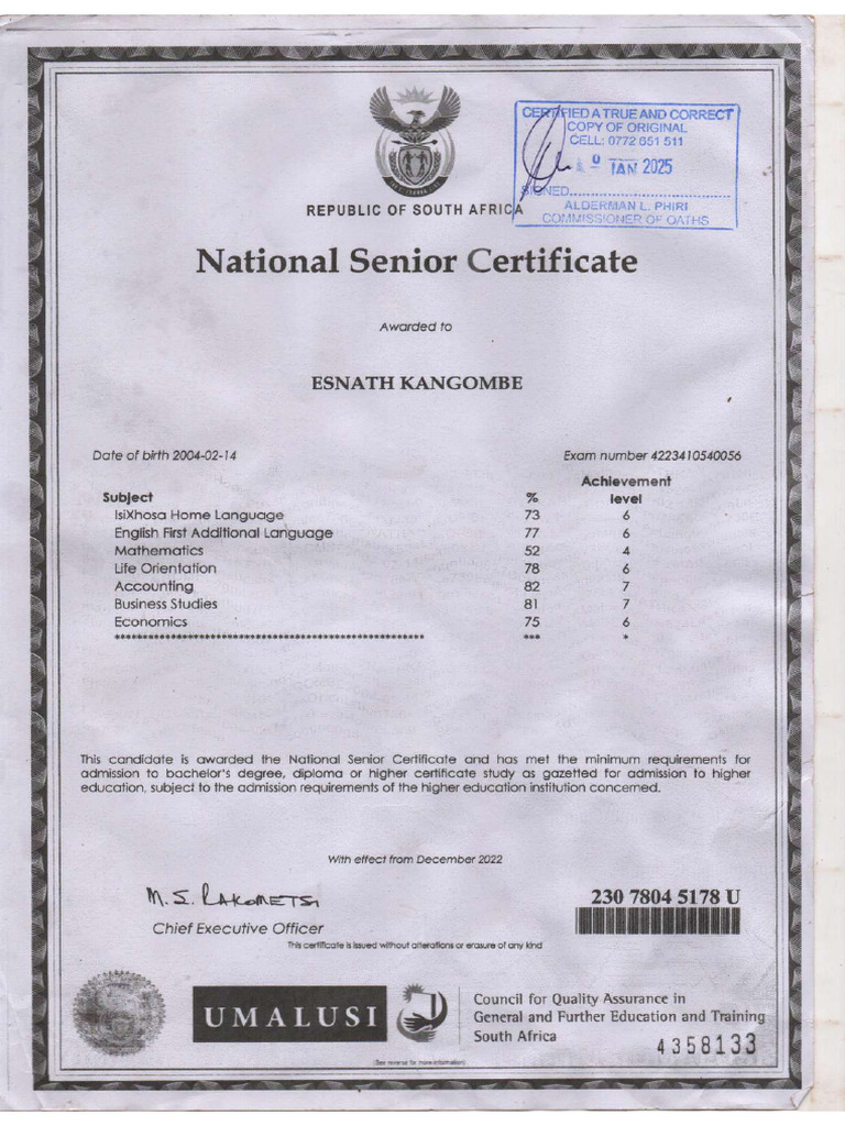 National Senior Certificate Compressed 1 | PDF