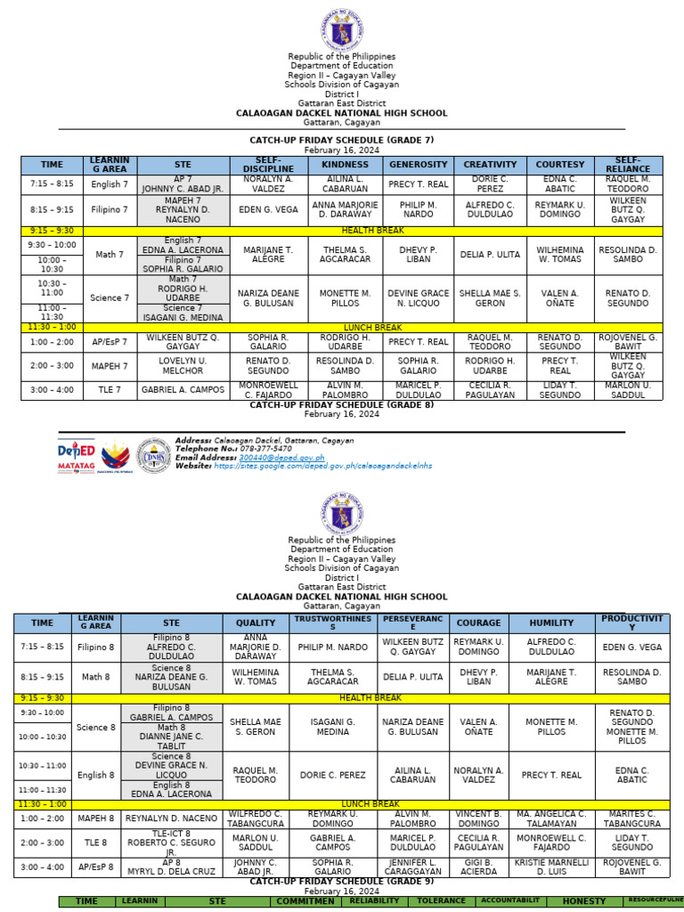 Catch Up Friday Schedule 2023 2024 02162024 | PDF | Philippines ...