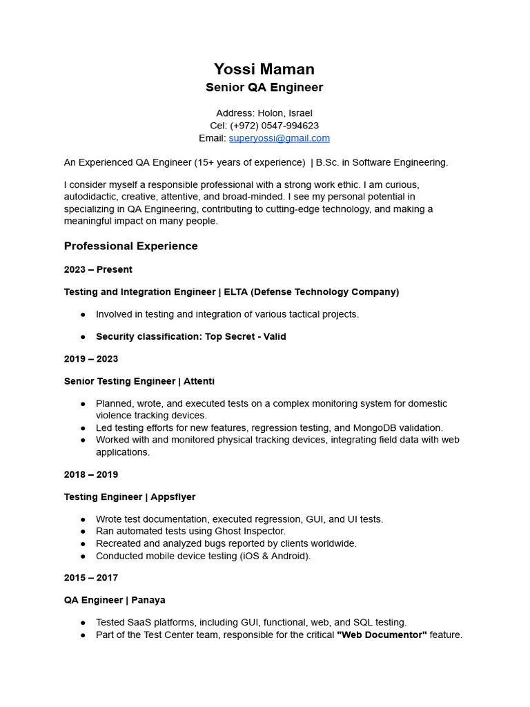 Yossi Maman CV 2025 Eng2 | PDF | Computing | Information Technology