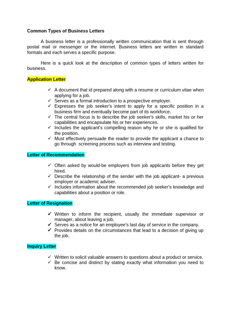 Common Types of Business Letters | PDF | Employment | Résumé
