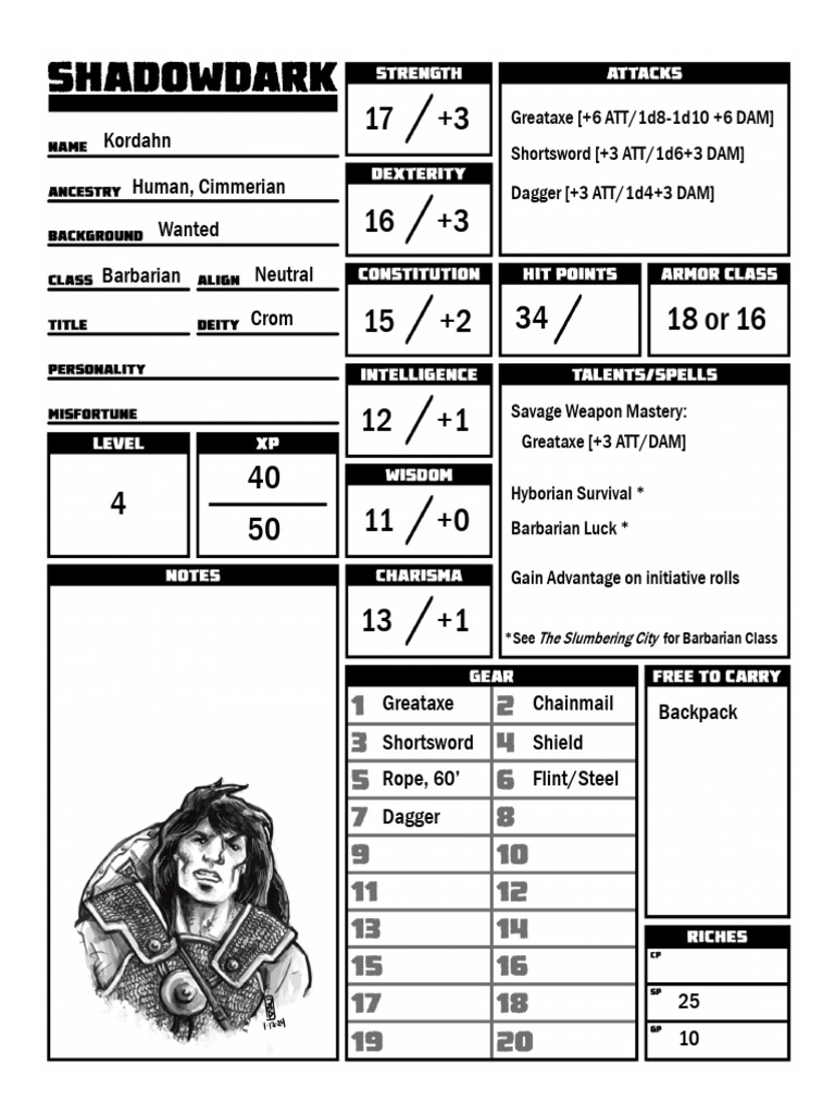 Character Stats for Hyborian RPG | PDF | Blade Weapons