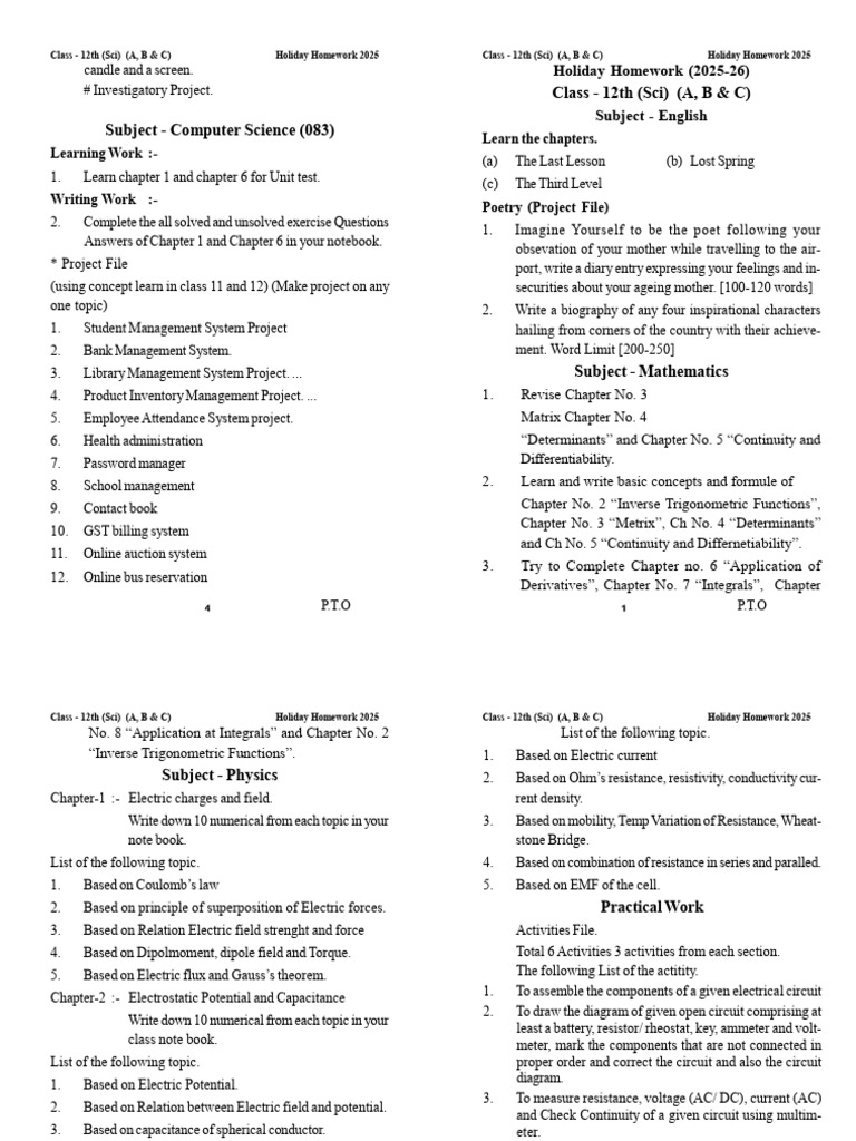 12th Class Science H. Homework | PDF | Electrical Network | Capacitor