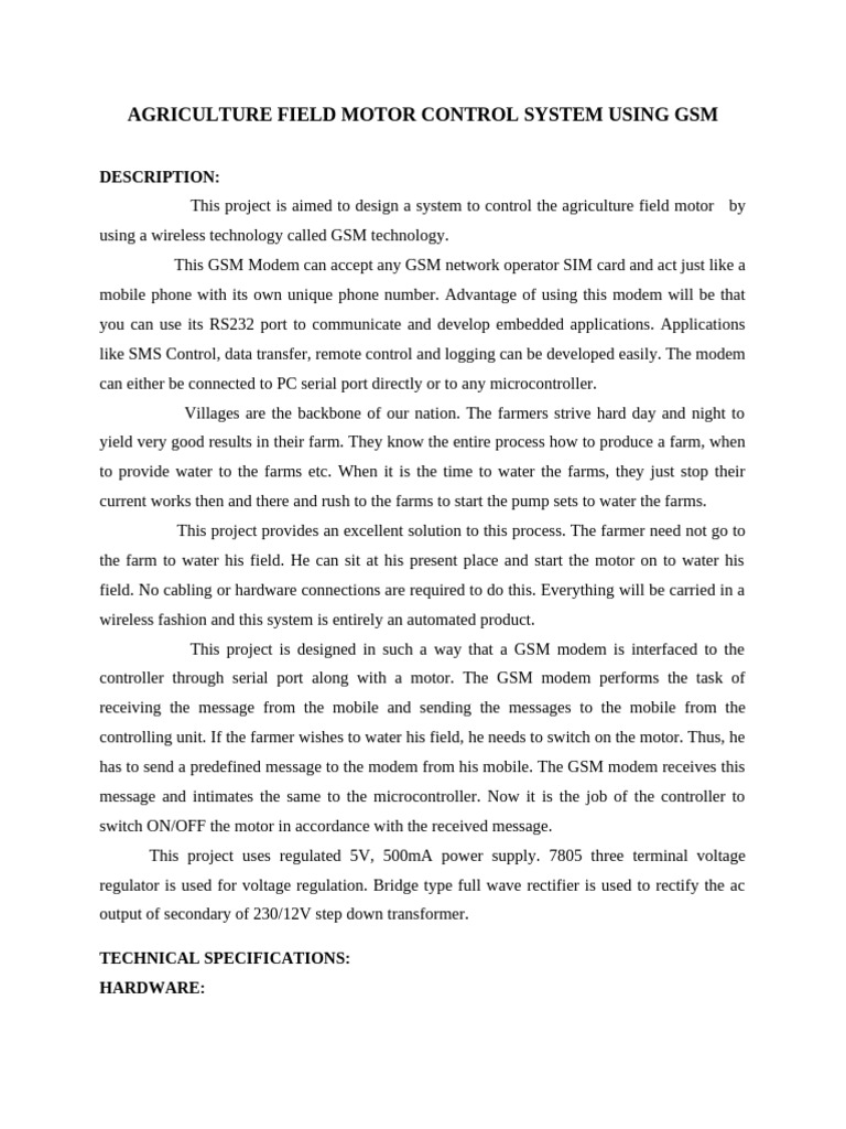 Agriculture Field Motor Control System Using Gsm | PDF | Rectifier | Power Supply