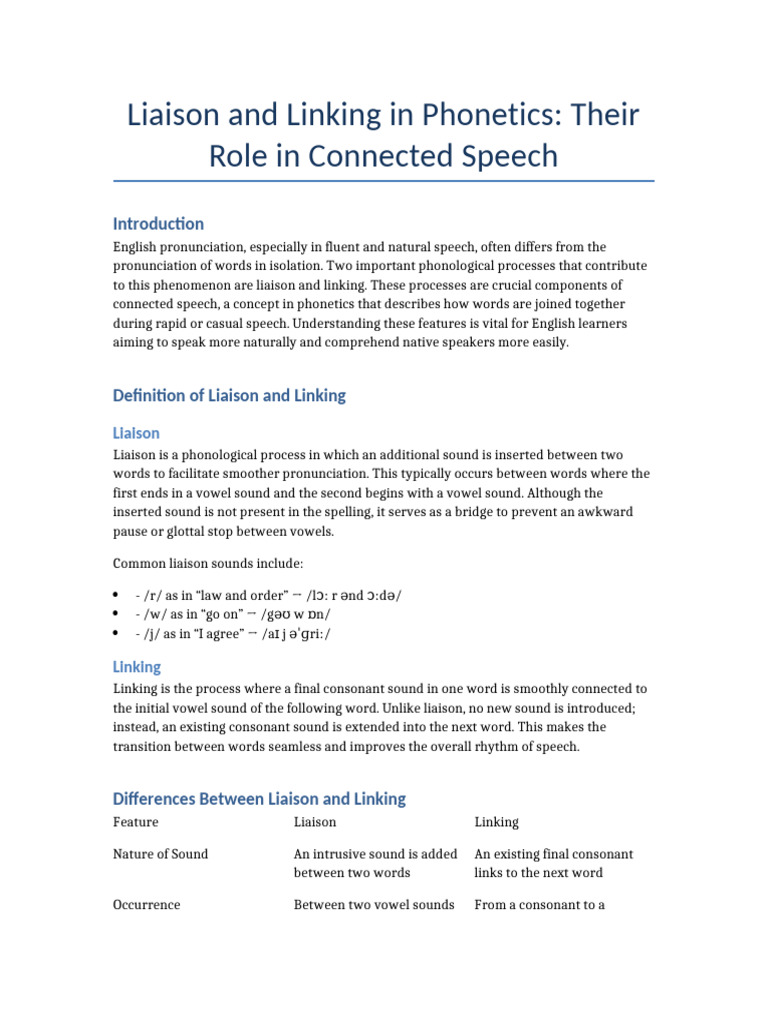 Detailed Liaison and Linking in Phonetics | PDF | English Language ...
