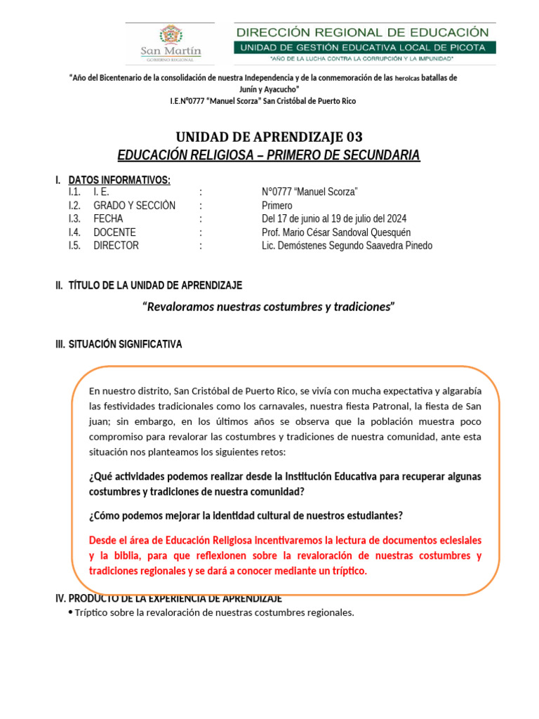 Unidad 3- Primer Grado | PDF | Fe | Dios