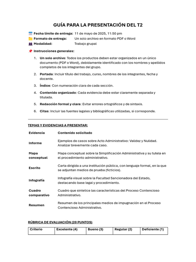 Guía para La Presentación Del T2 | PDF | Diseño | Infografia