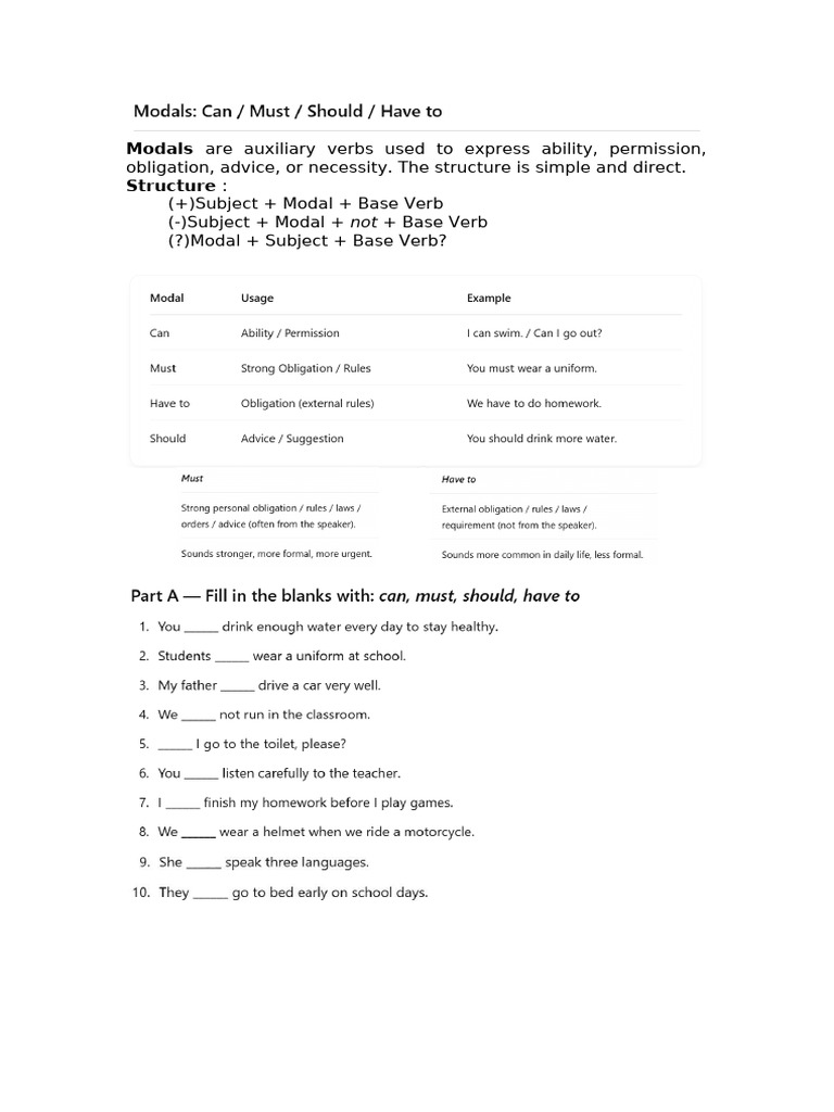 English Modal - GR 7 | PDF