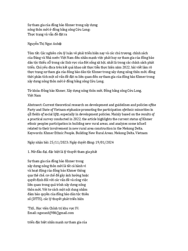 S Tham Gia C A Đ NG Bào Khmer Trong Xây D NG Nông Thôn M I | PDF