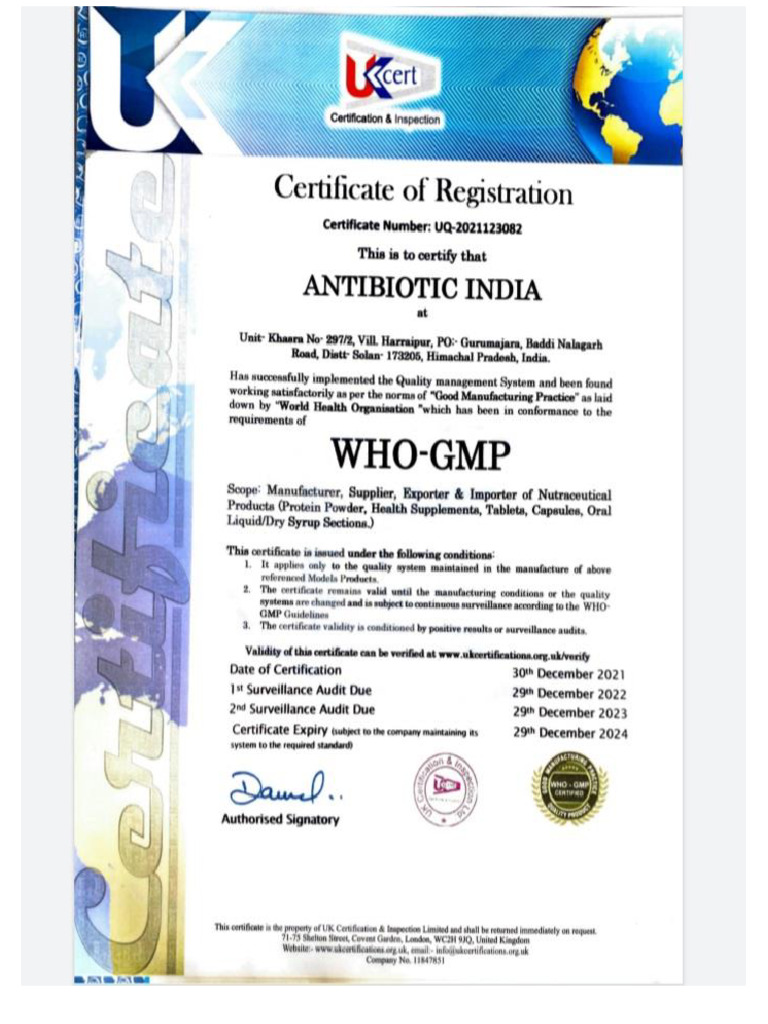 Antibiotic Product List & WHO Certificate | PDF | Nutrients | Nutrition