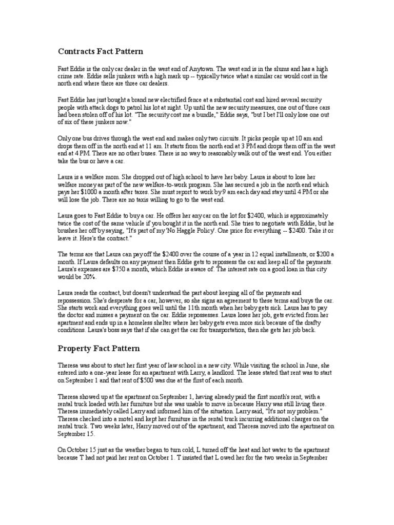 Contracts Fact Pattern | PDF | Lease | Renting