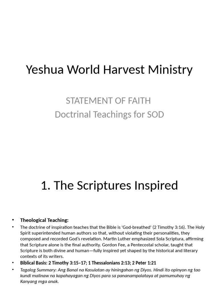 YWHM Statement of Faith Complete Doctrinal Teaching For SOD | PDF ...