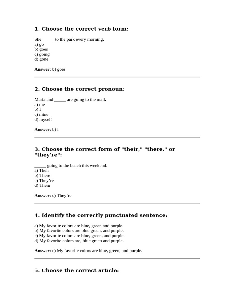 Grammar GR 7 Multiple Choice | PDF | Verb | Language Mechanics