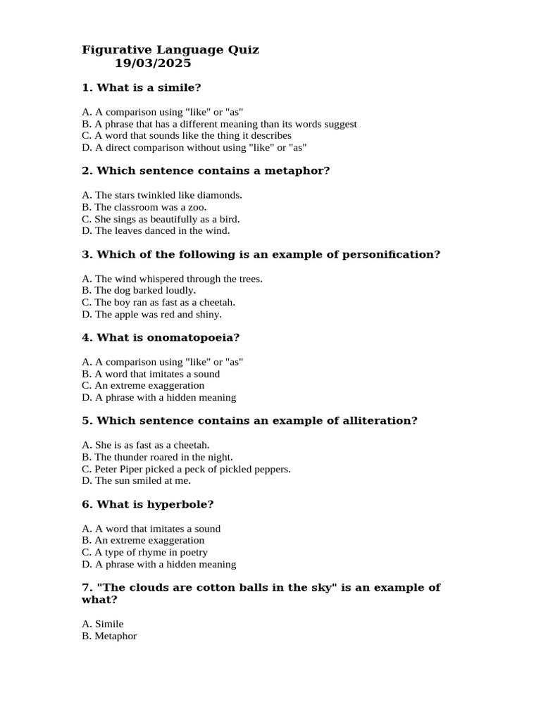 Figurative Language Multi - With Answer | PDF | Semiotics | Linguistics
