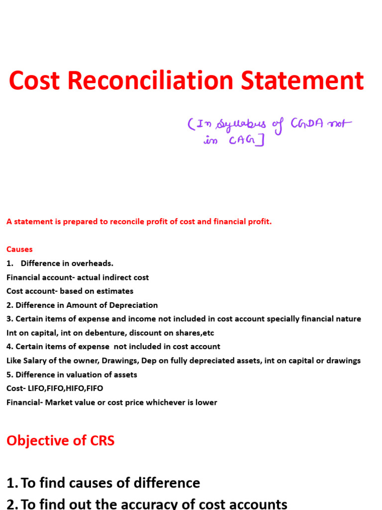 Cost Reconciliation Statement | PDF