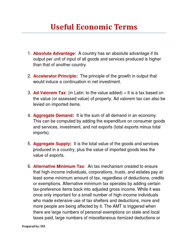 Useful Economic Terms | PDF | Money Supply | Fiscal Policy