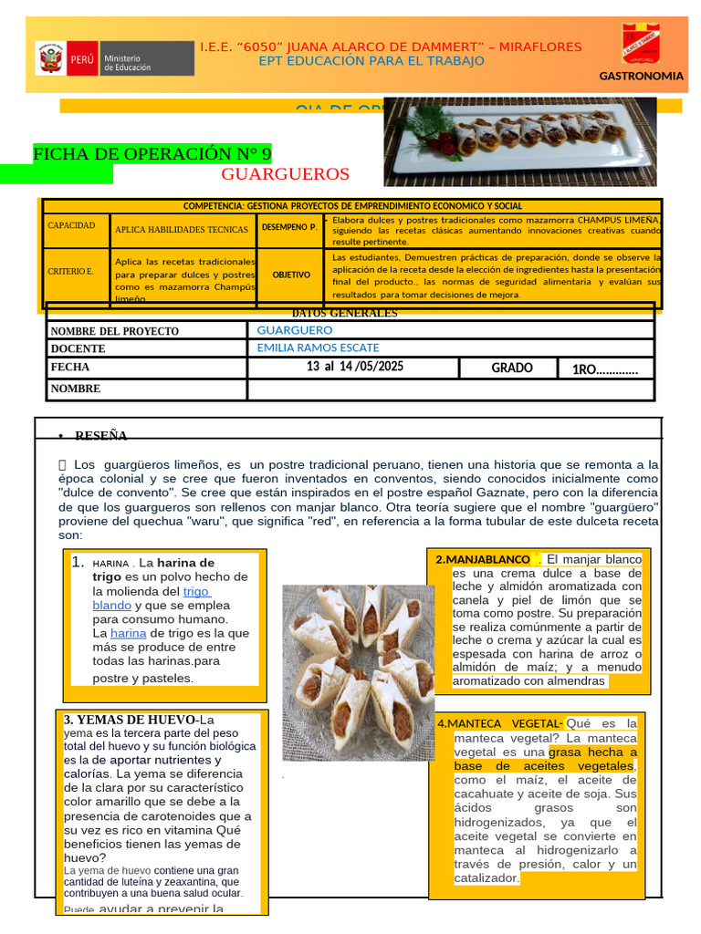 Guargueros: Postre Tradicional Peruano | PDF | Petróleo | Manteca de cerdo