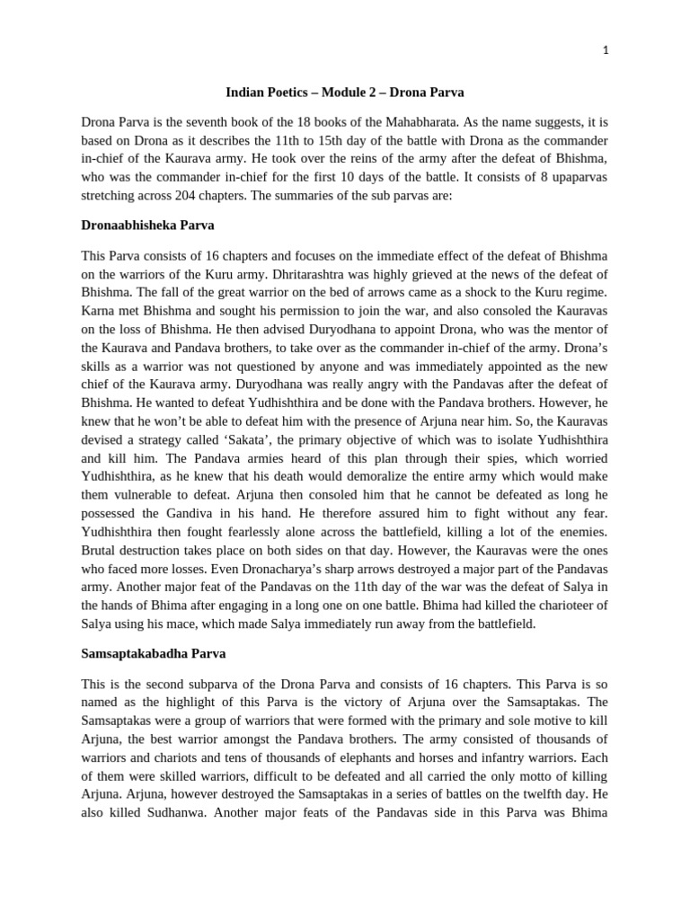 Drona: Kaurava Army's Commander-in-Chief | PDF | Mahabharata ...