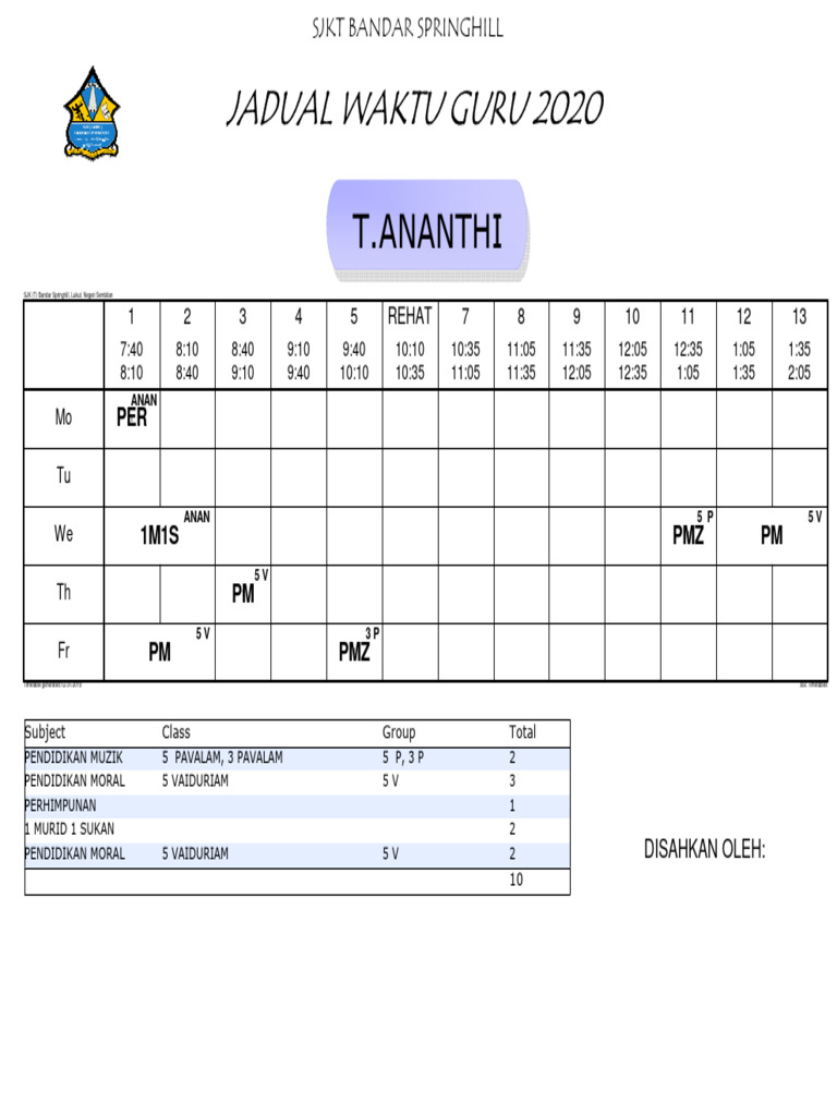 Jadual Waktu Jan 2020 - 1 | PDF