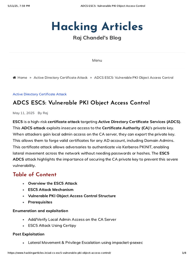 ADCS ESC5 - Vulnerable PKI Object Access Control | PDF | Public Key ...